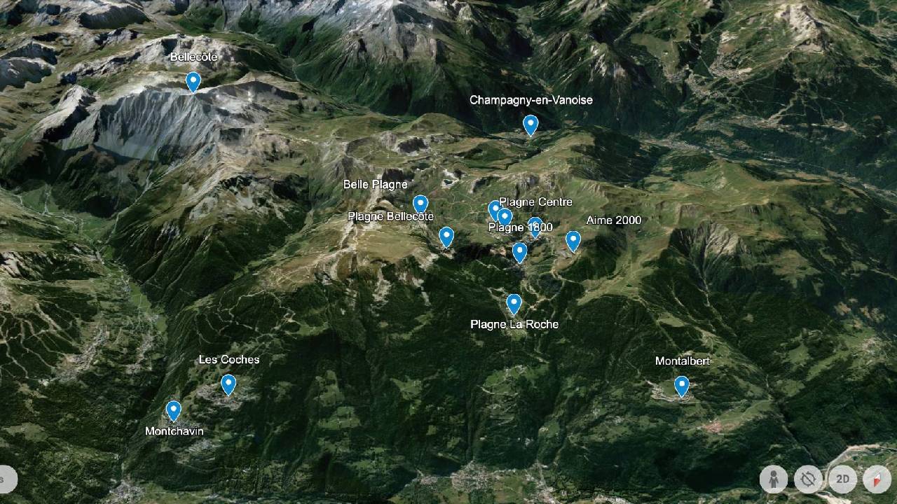 Les Coches Ski Map Piste Myrtilles Blue La Plagne/Paradiseski Les