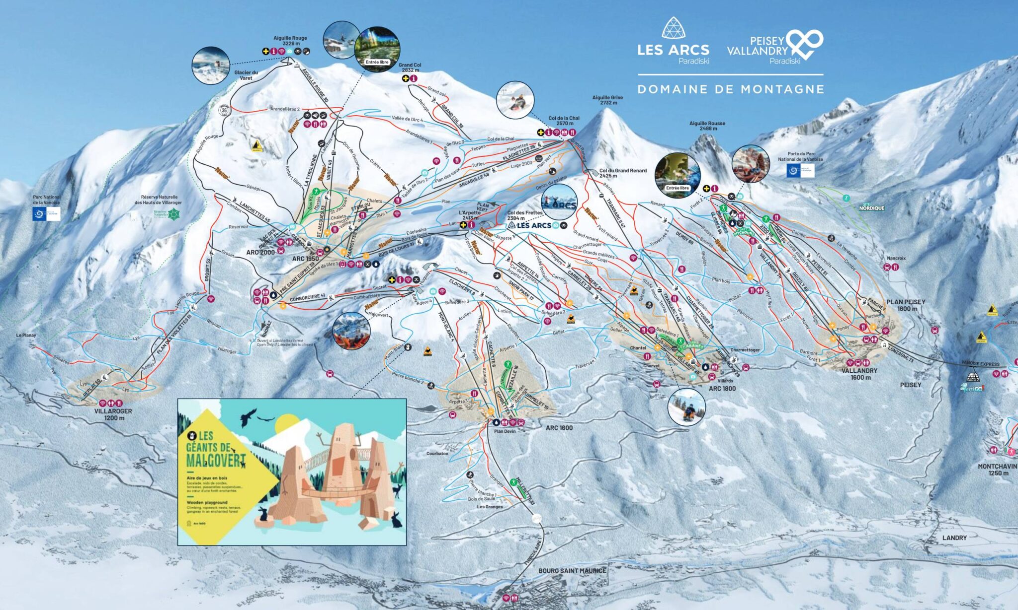 Les Arcs piste map - The Les Arcs trail map Paradiski - La Plagne 360